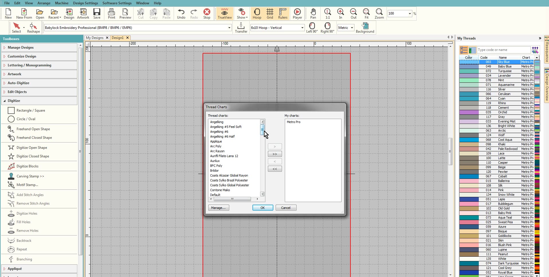 Wilcom Hatch Tutorial- How to select a different thread color chart