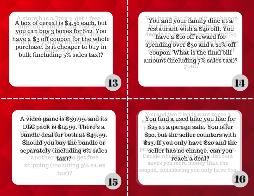 SPENDING MONEY-Financial Literacy Task Cards