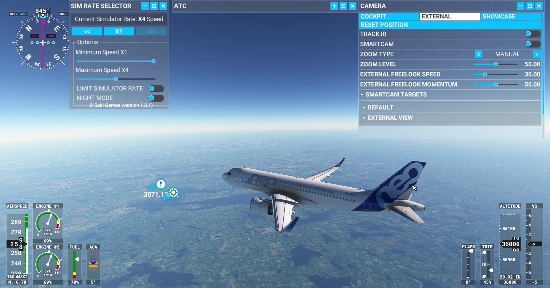 Sim Rate Selector in Microsoft Flight Simulator 2020