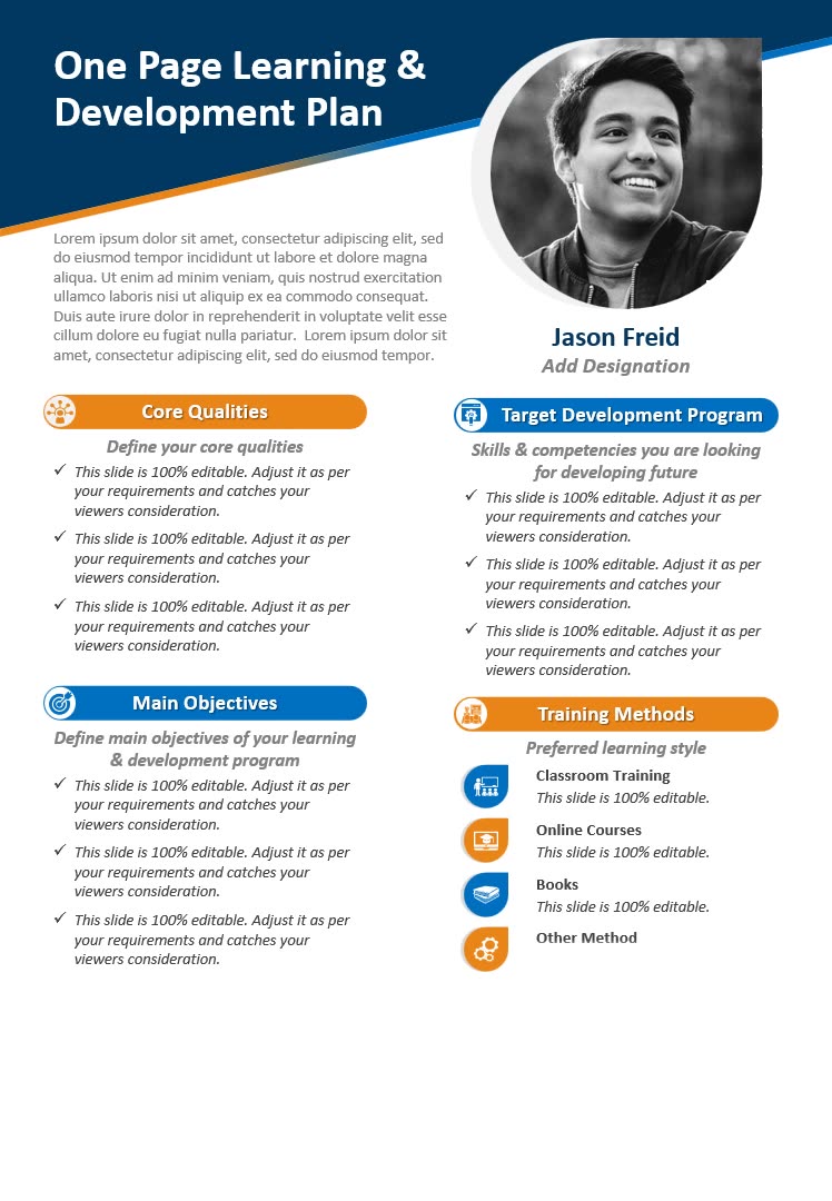 One Page Learning and Development Plan PowerPoint Template