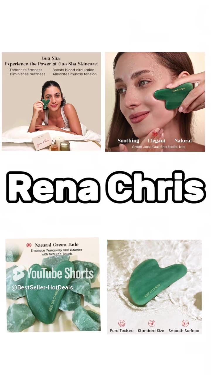 Rena Chris Gua Sha Facial Tools, Natural Jade Stone Guasha