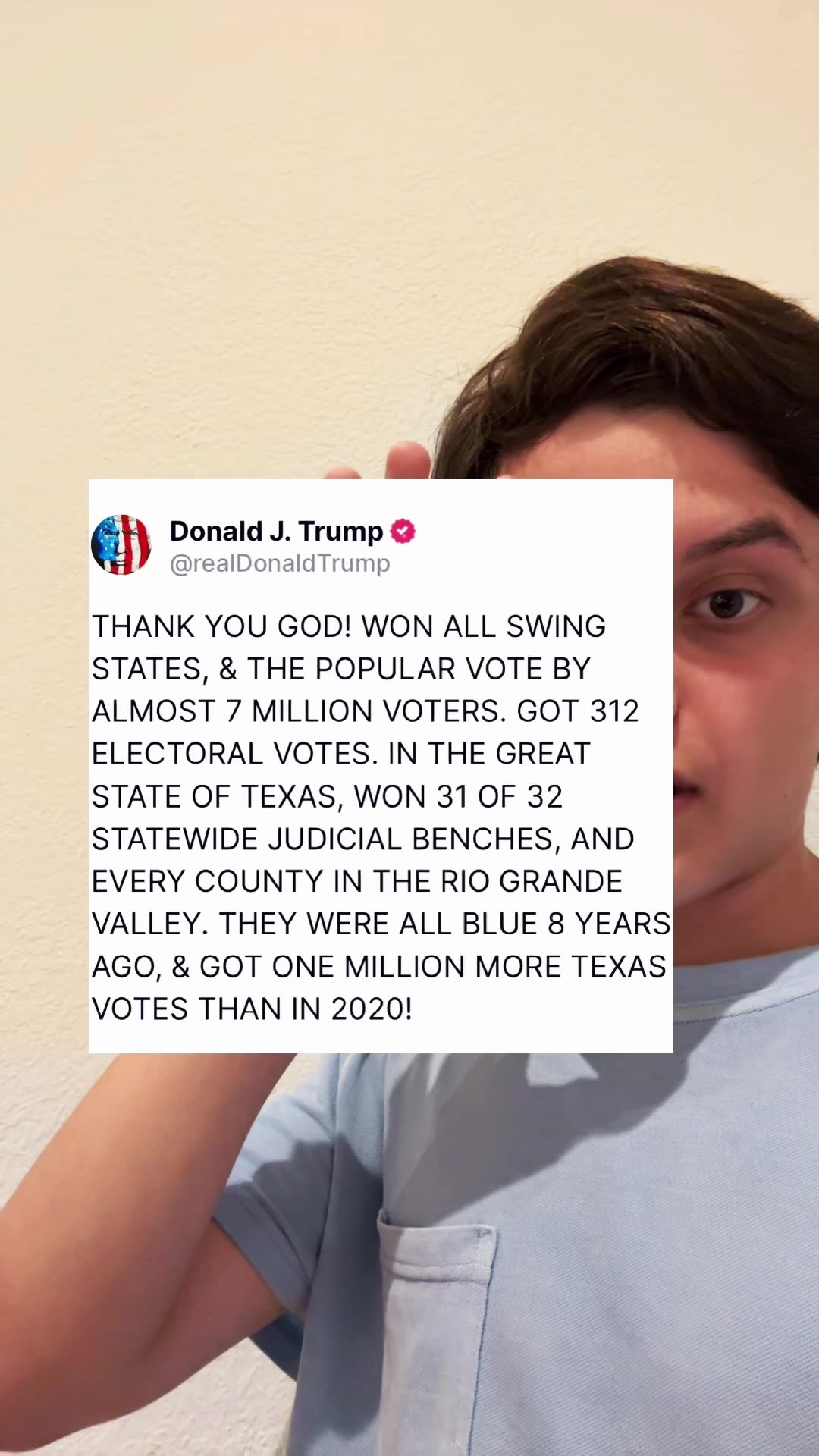 Donald Trump won the election with 312 electoral votes and 75 million ...