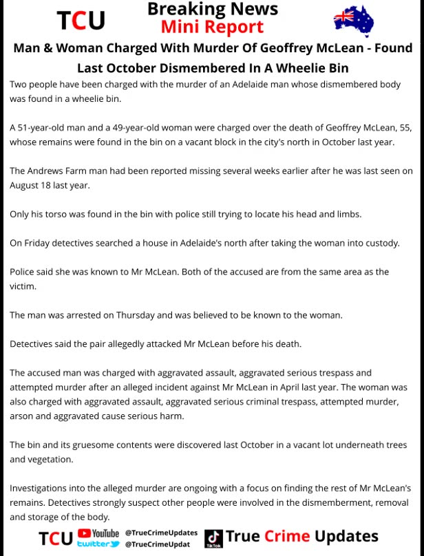 Man & Woman Charged With Murder Of Geoffrey McLean - Found Last October ...