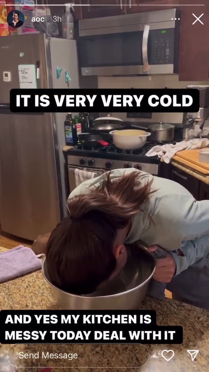 AOC Dunks Face In Ice Water to Deal With Stress