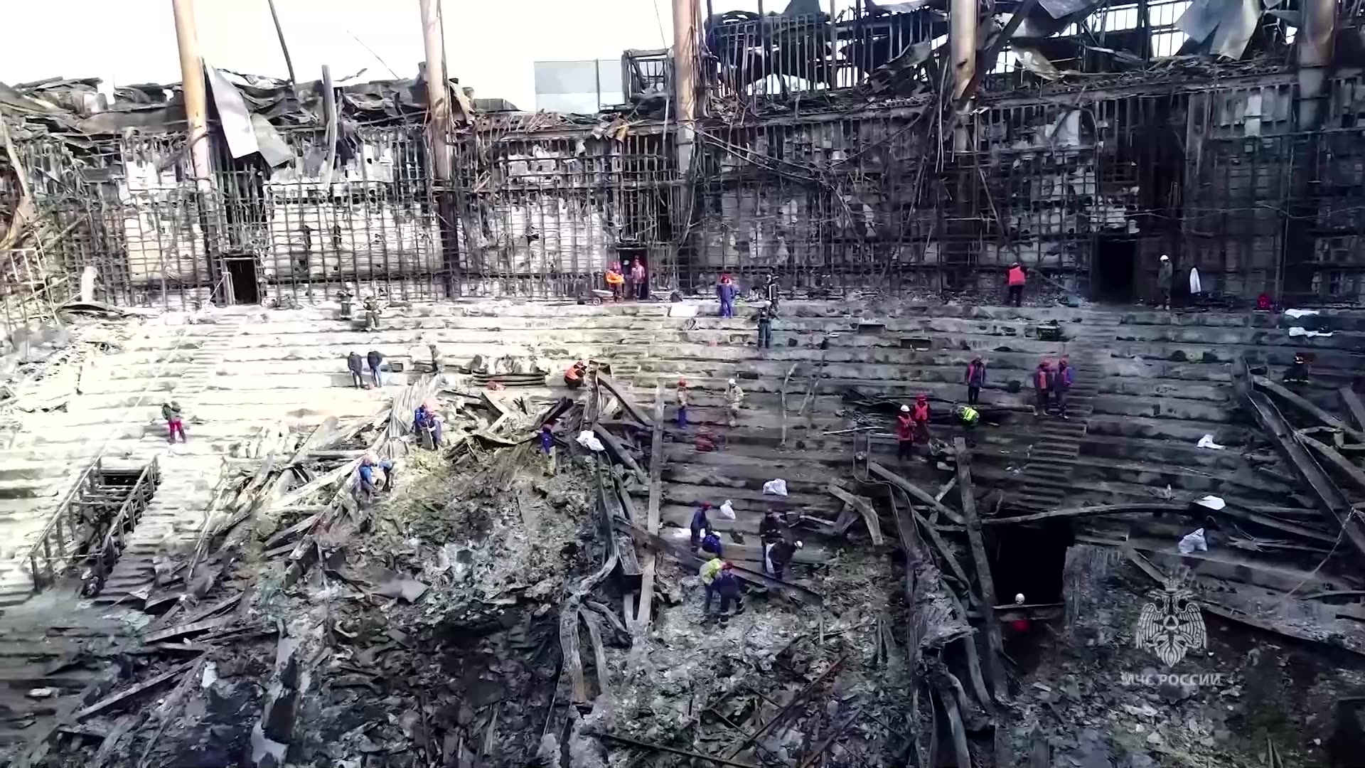 Drone video shows Moscow concert hall after attack Drone video shows Moscow concert hall after attack