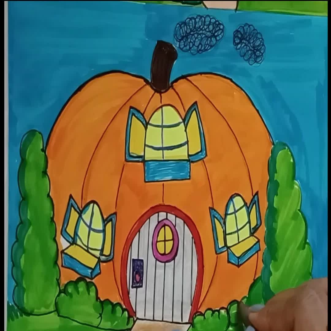 Easy Pumpkin House Drawing | How To Draw Imaginary Drawing | Pumpkin ...