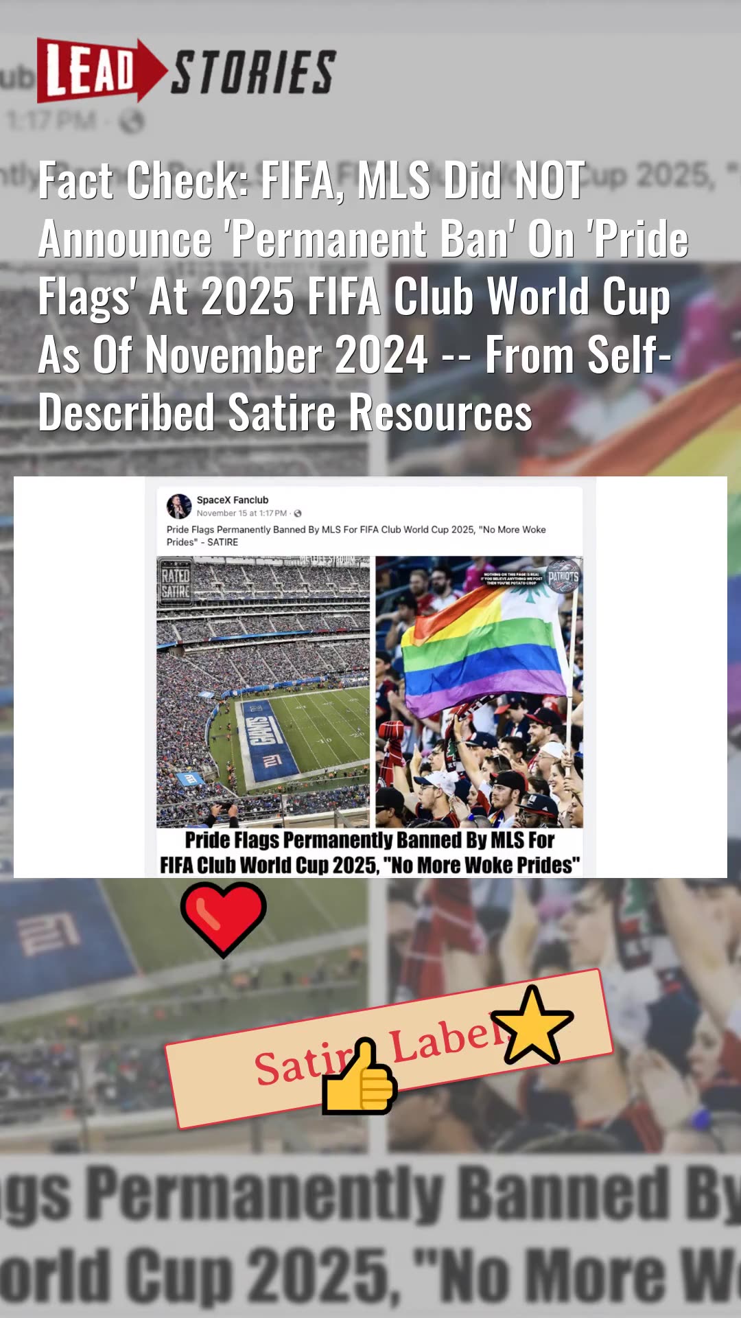 Fact Check: FIFA, MLS Did NOT Announce Ban On 'Pride Flags' At 2025 ...