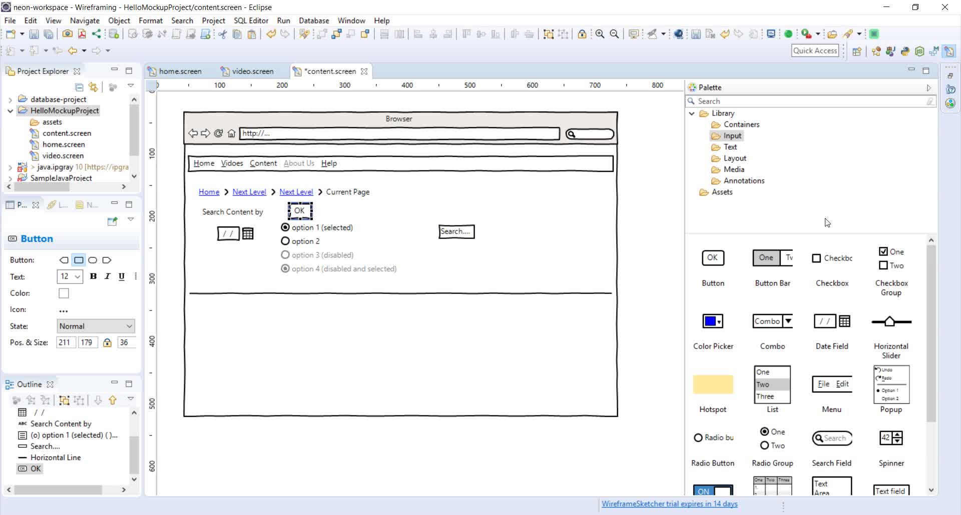 IPGraySpace: mockup - How to create mockup project in eclipse using WireframeSketcher Tool