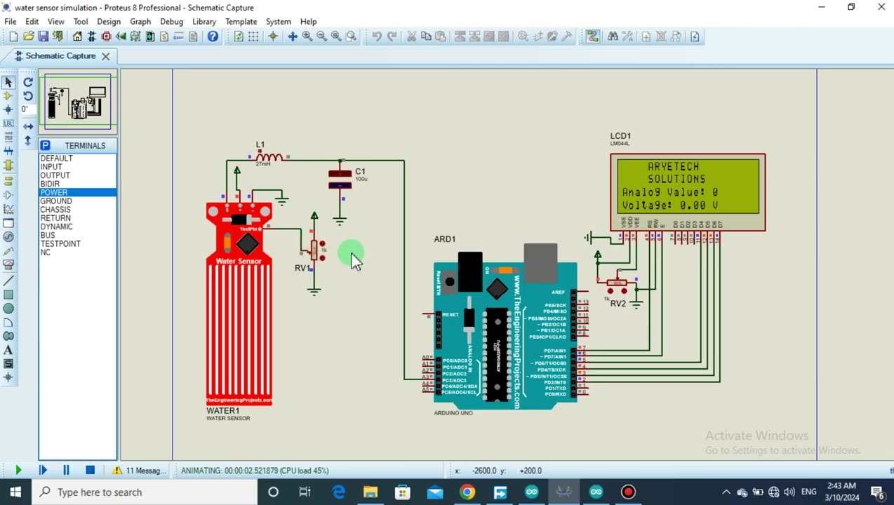 Water Sensor Simulation In Proteus Water Sensor Projects Water Sensor With Arduino And Lcd
