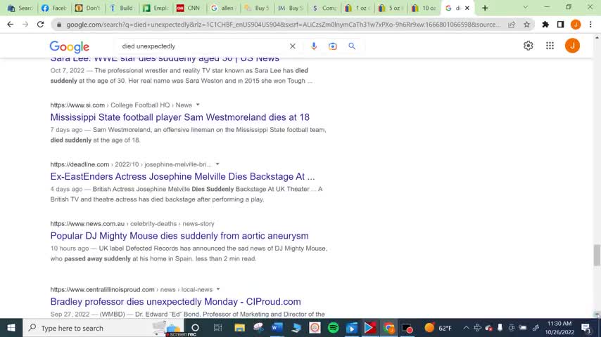 THE GOOGLE SEARCH THAT IS MIND BLOWING - A SEARCH OF "DIED UNEXPECTEDLY"