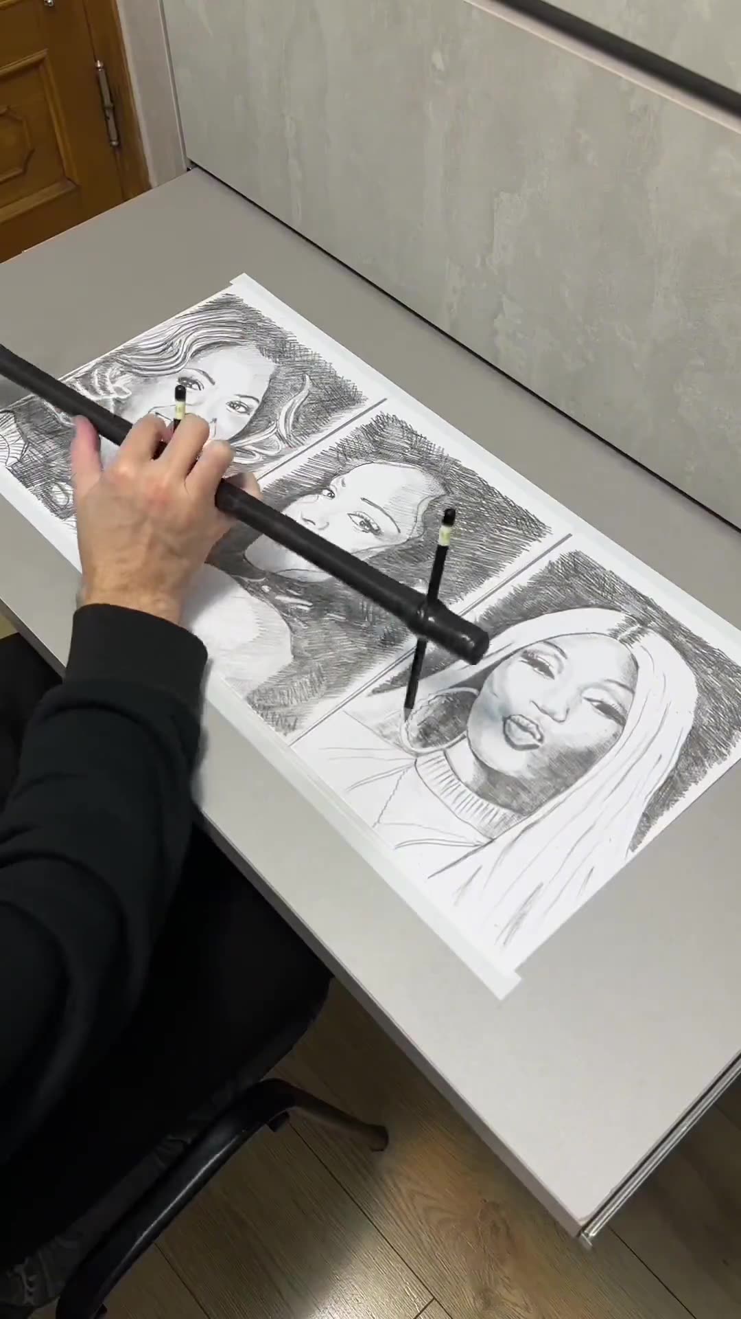 Three Simultaneous One-Handed Drawings