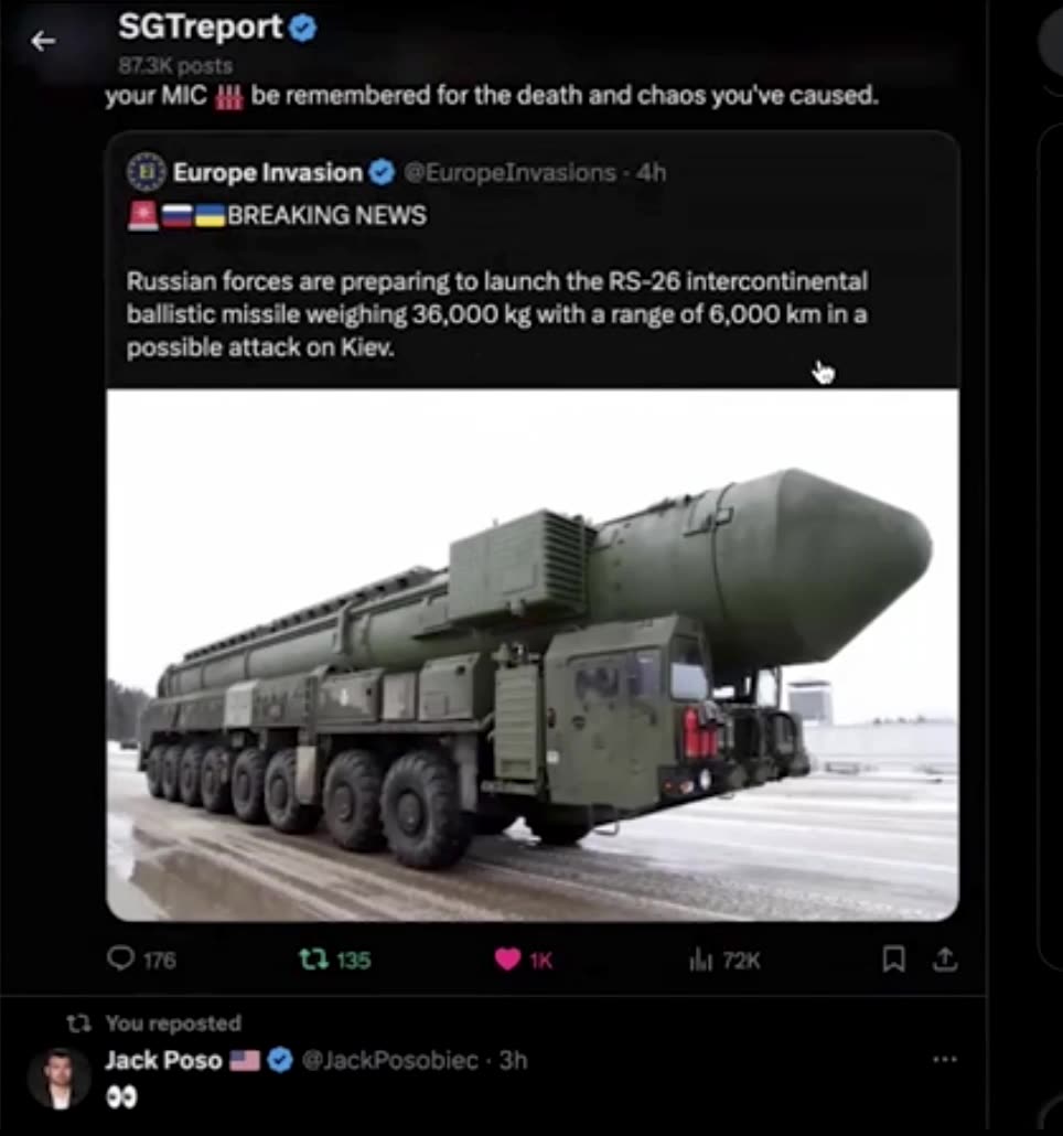 RS 26 Intercontinental Missile 6,000 km range