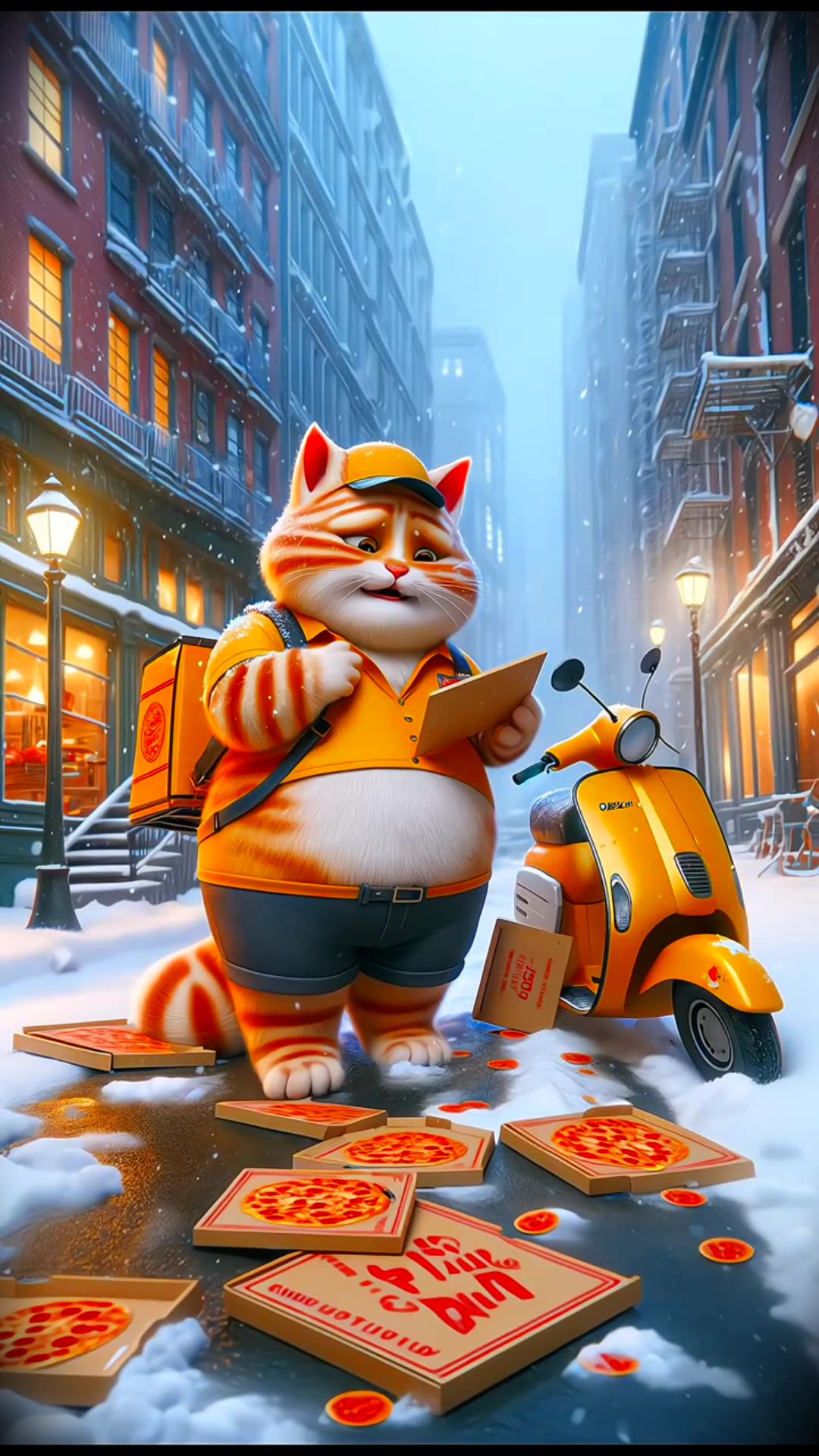 Cat pizza delivery boy