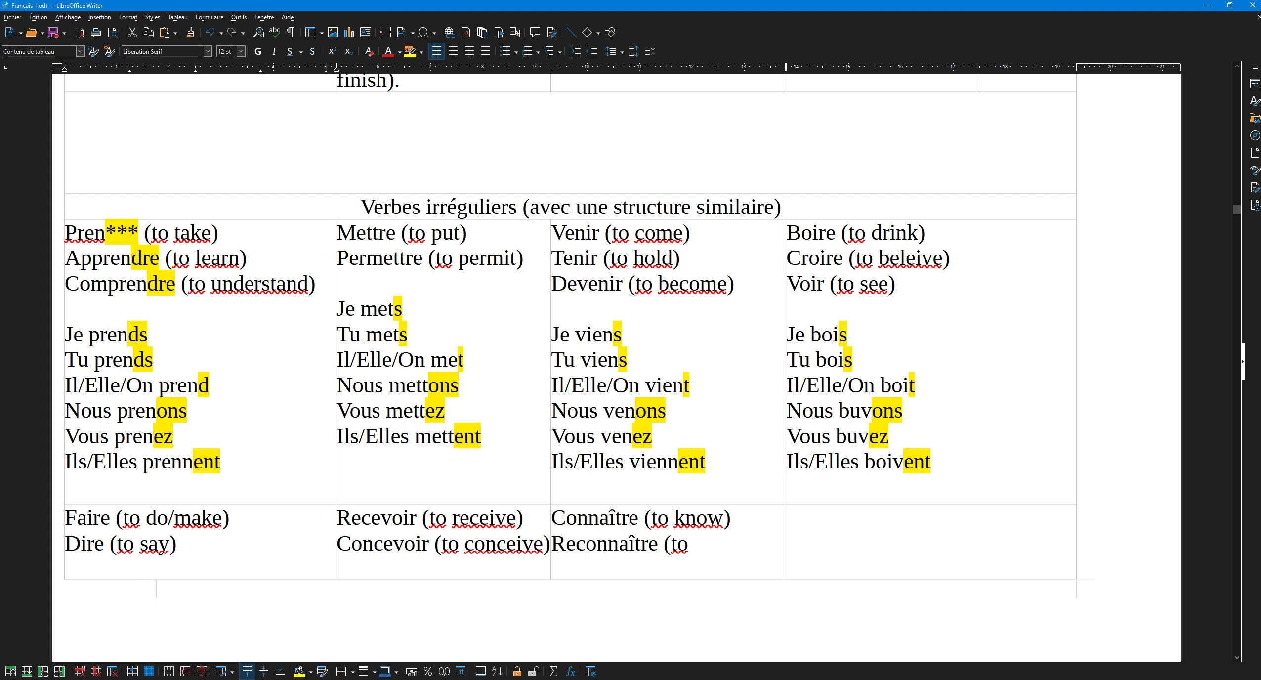 French 9 (complement part 2) irregular verbs