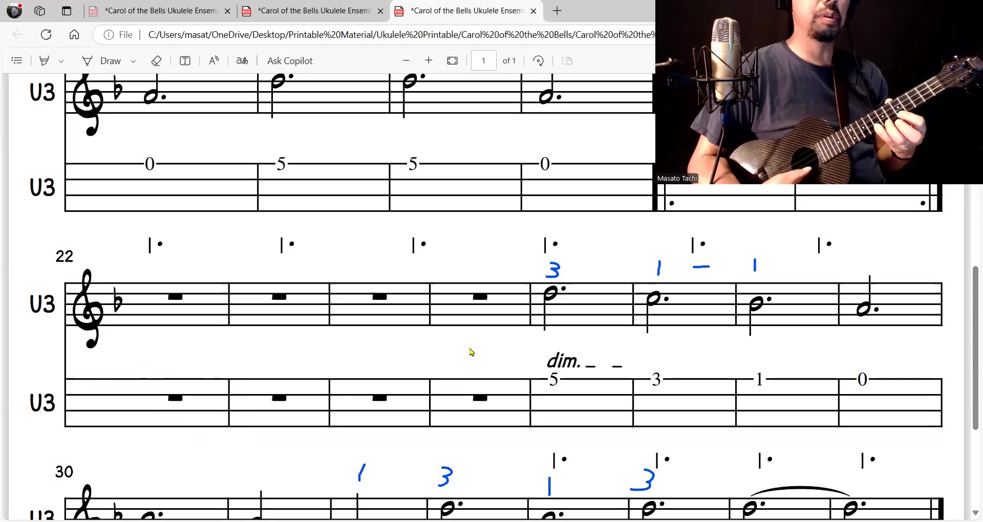 Carol of the Bell Ukulele Ensemble Part 3 Instruction