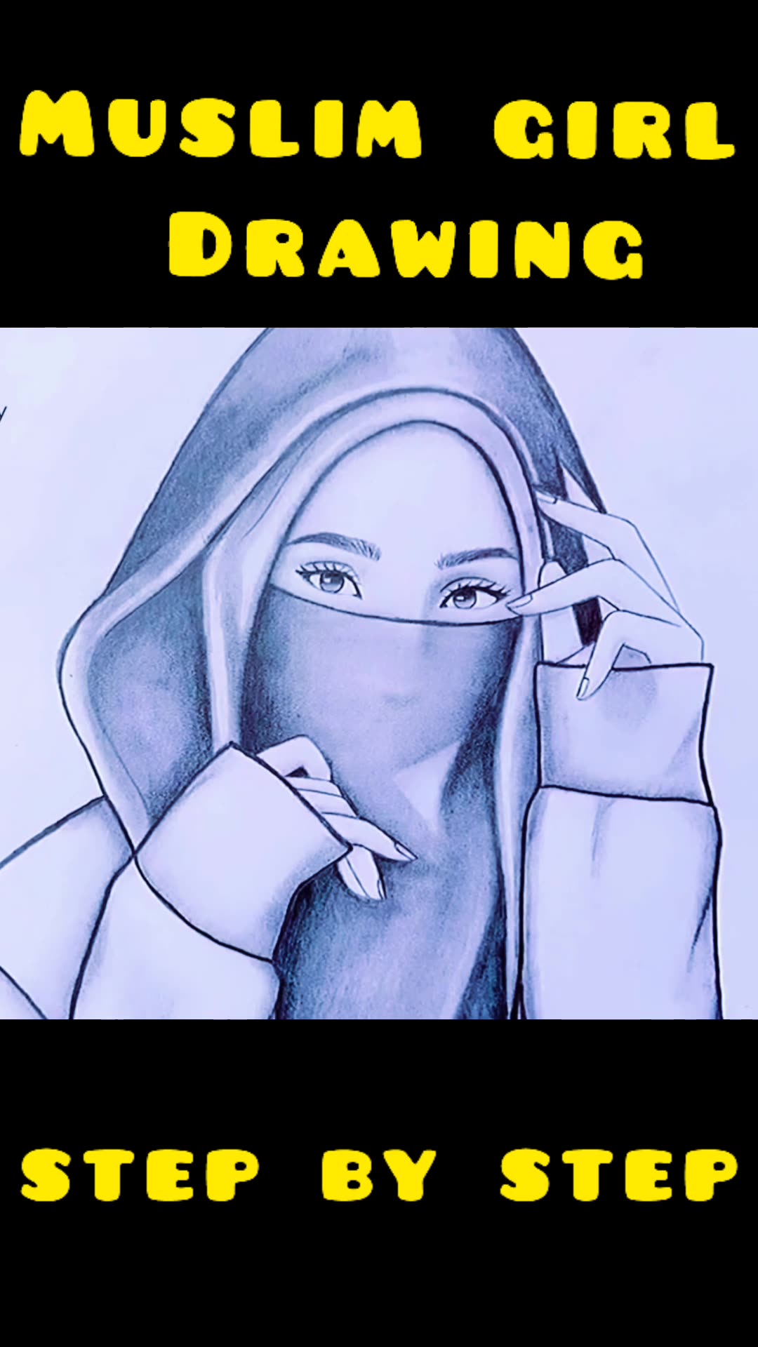 How to draw A girl Wearing hijab - step by step Pencil Sketch for beginners, Muslim girl Drawing