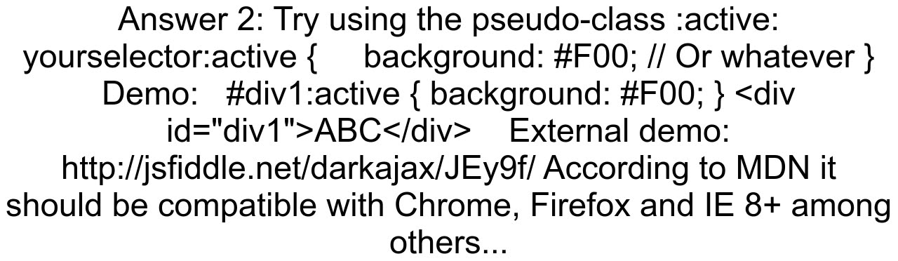 Highlight a div on mouse down using CSS