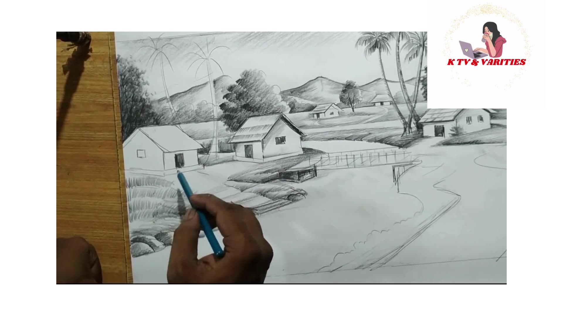 how to draw easy pencil sketch scenery,landscape pahar and river side ...