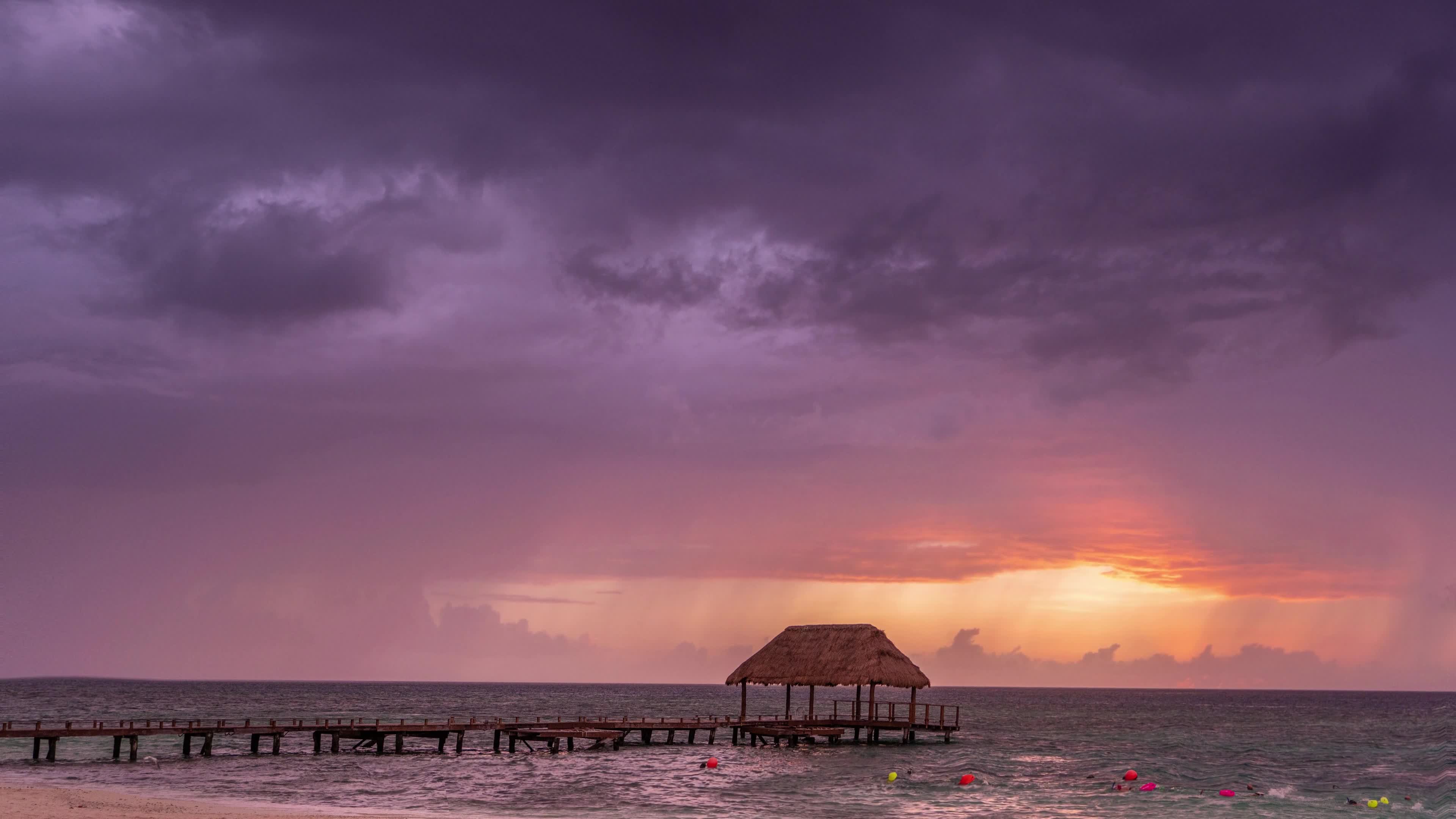 Sunset Over Caribbean Beach With Sky Background Moving Clouds Loop (No ...