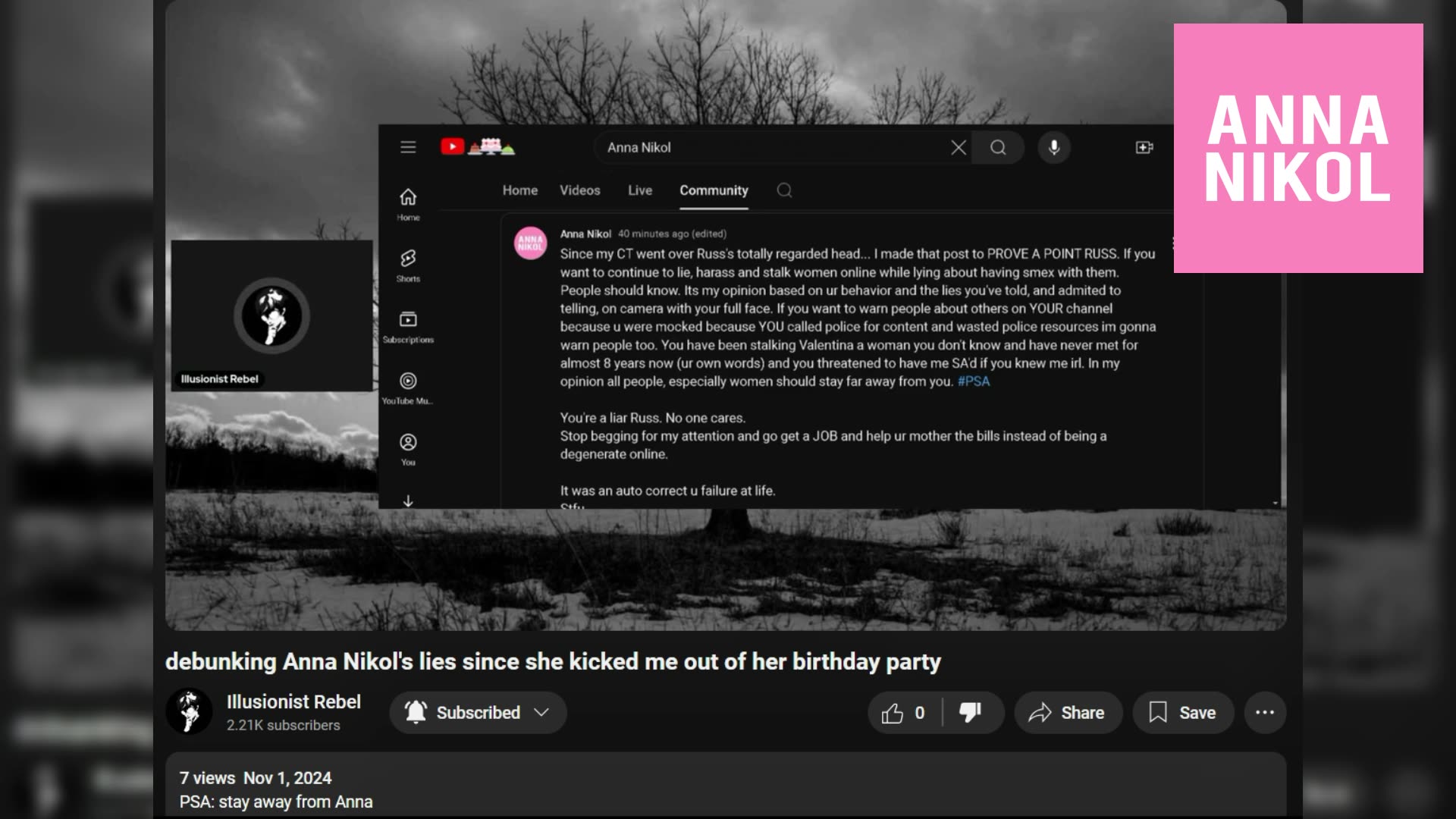 IR 'debunking Anna Nikol's lies since she kicked me out of her birthday ...