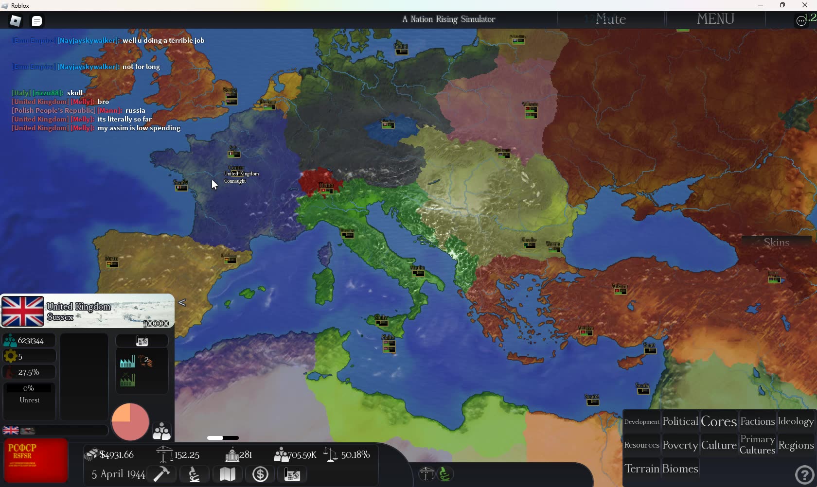 Playing as Volga Germany in Nation Rising Simulator Roblox