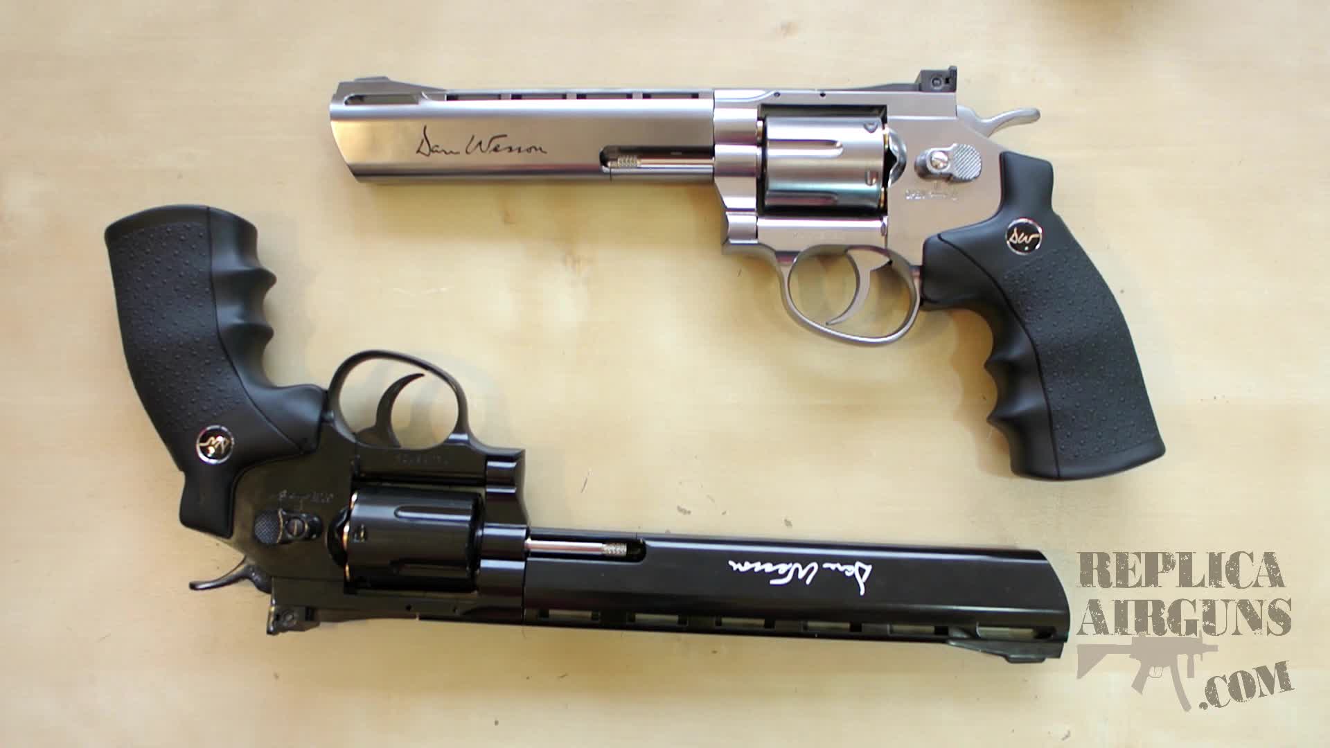 ASG Dan Wesson 6 inch Silver & 8 inch Black Pellet Revolver Table Top ...