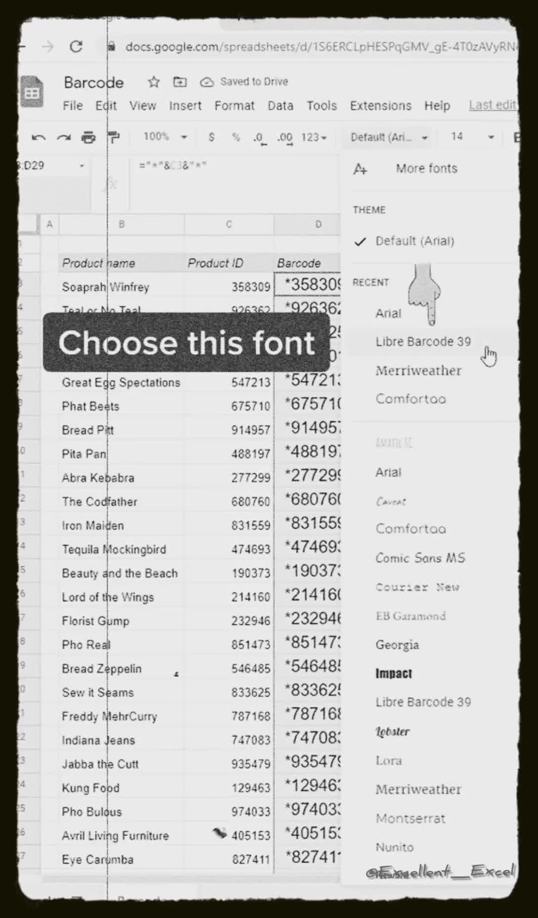Create scannable barcodes by combining this formula and font in Google ...