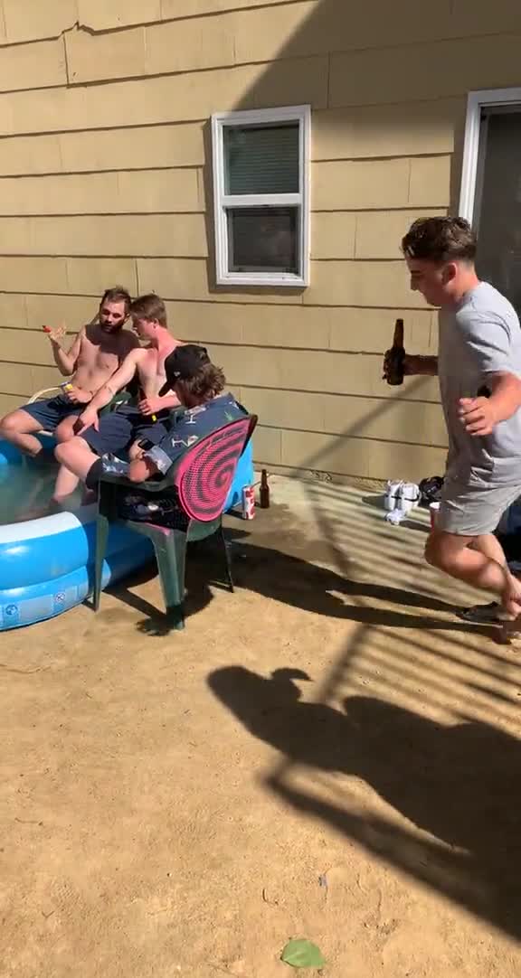 Kicking the legs of a plastic chair prank