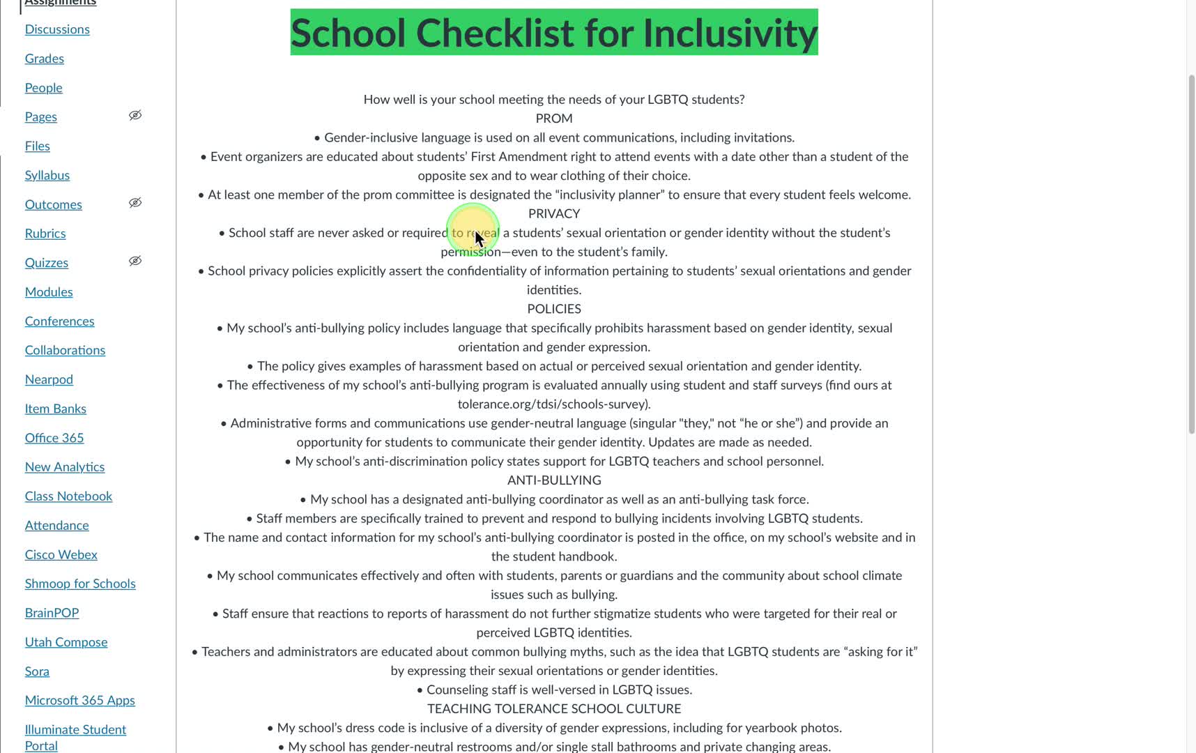 UAGC - School Checklist for Inclusivity