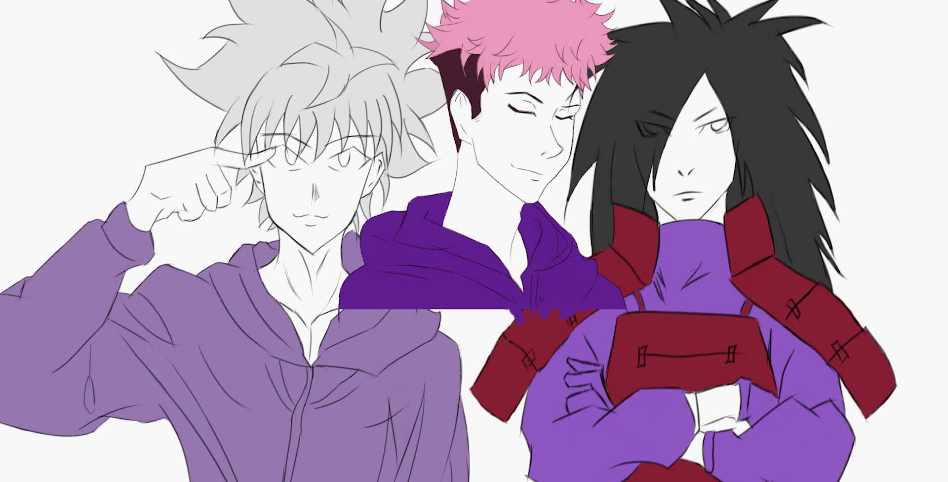drawing Madara Uchiha, Killua Zoldyck and JJK