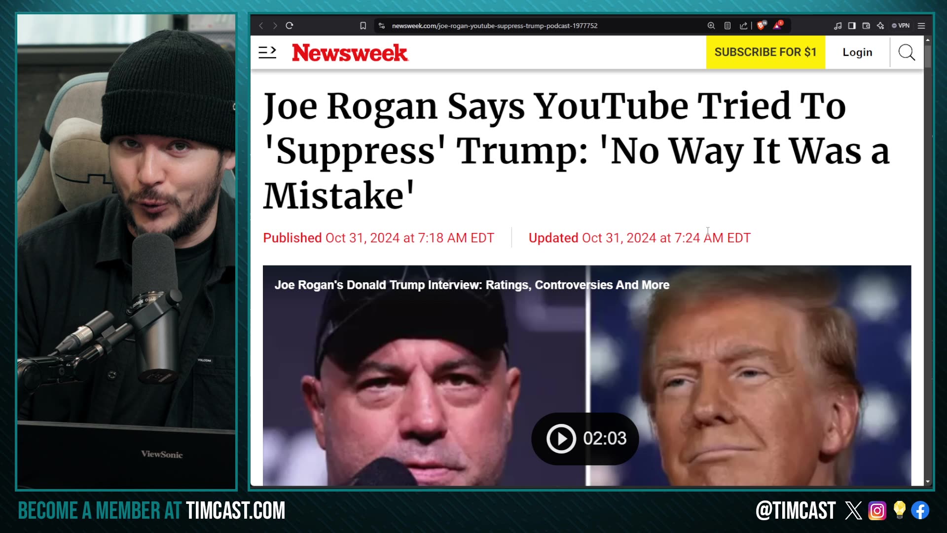 Joe Rogan Says YOUTUBE CENSORING Trump Interview NOT A MISTAKE, Rogue ...