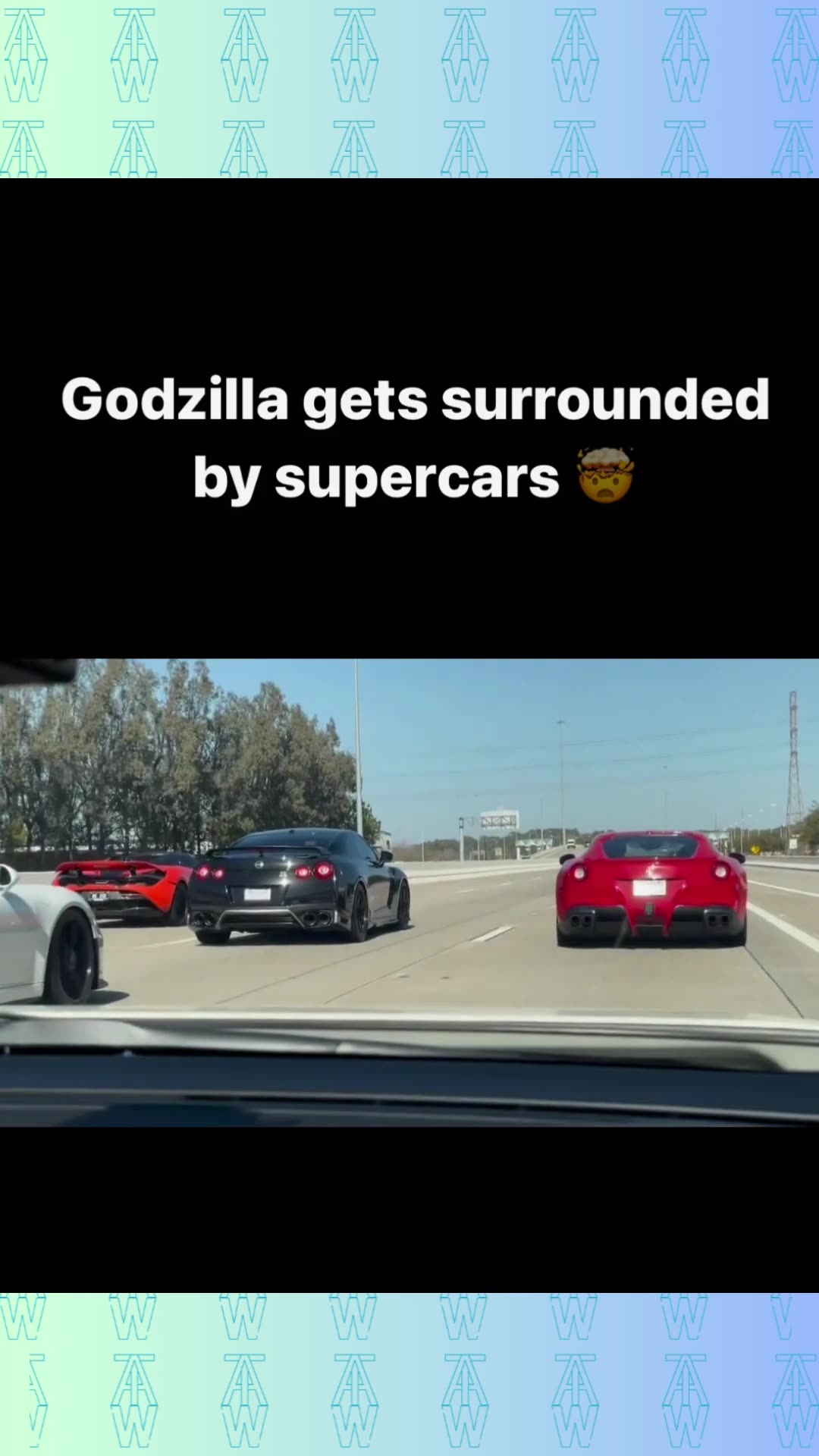 Godzilla gets surrounded by supercars 😨 GTR - F12 - Mclaren 720s
