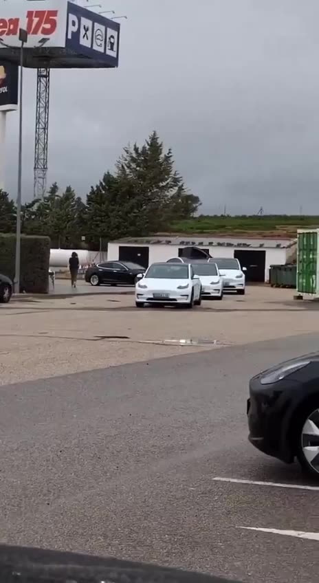 Electric car owners are forced to wait in a queue for up to two hours