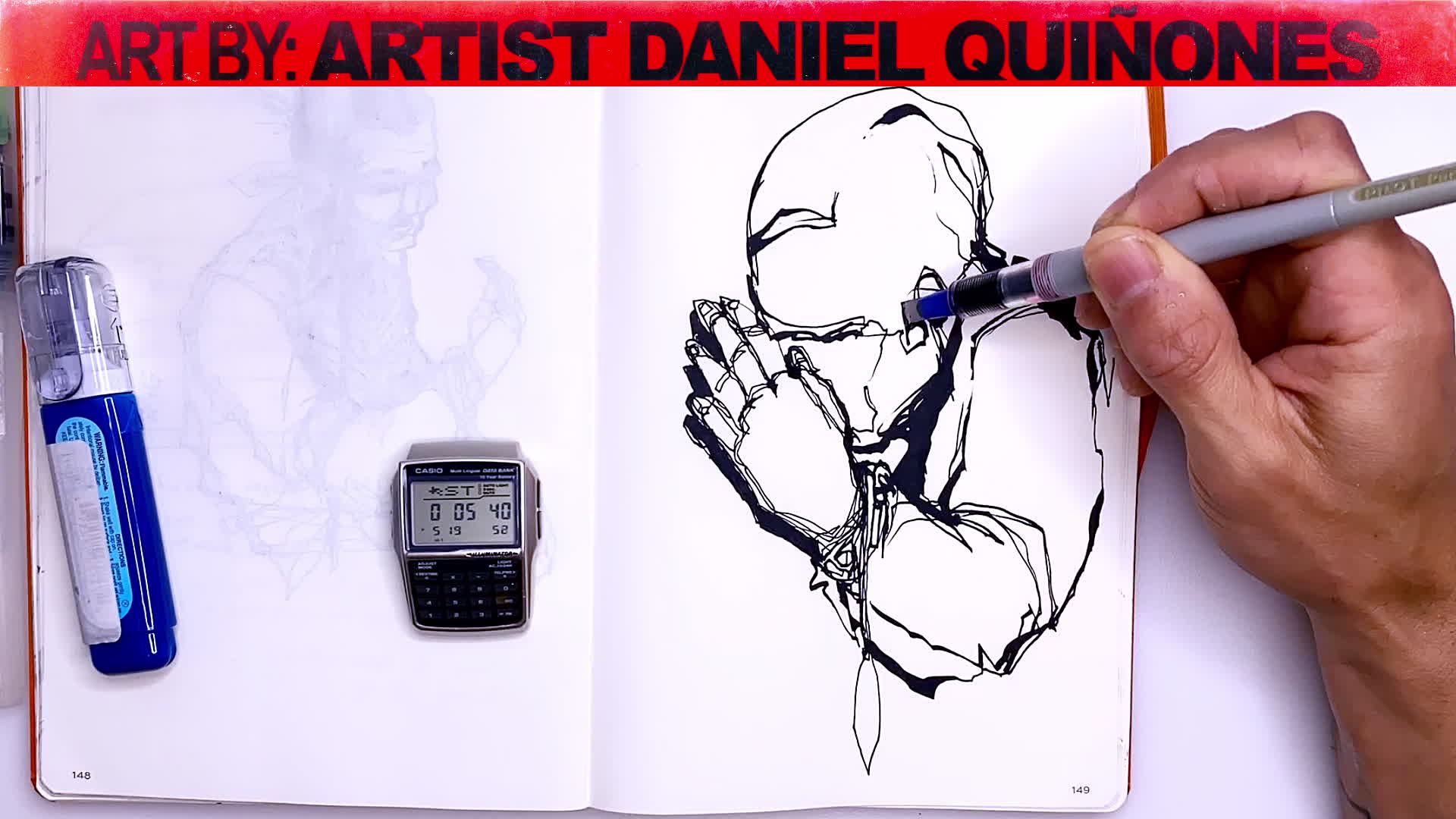 Time-Lapse / Praying Hands art without lifting pen. Art by: - Artist ...