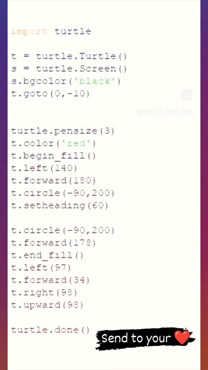 Create a heart ️ using python turtle #python #turtle #programming #pythoncoding #coding