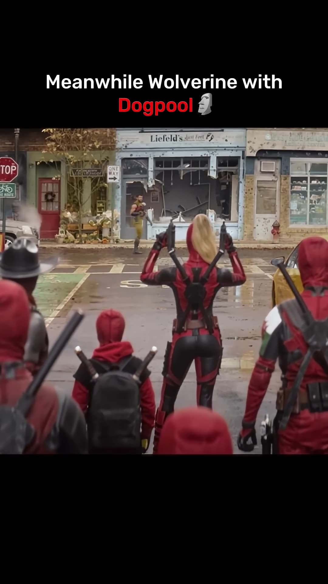 Wolverine using Dogpool as a shield#deadpool