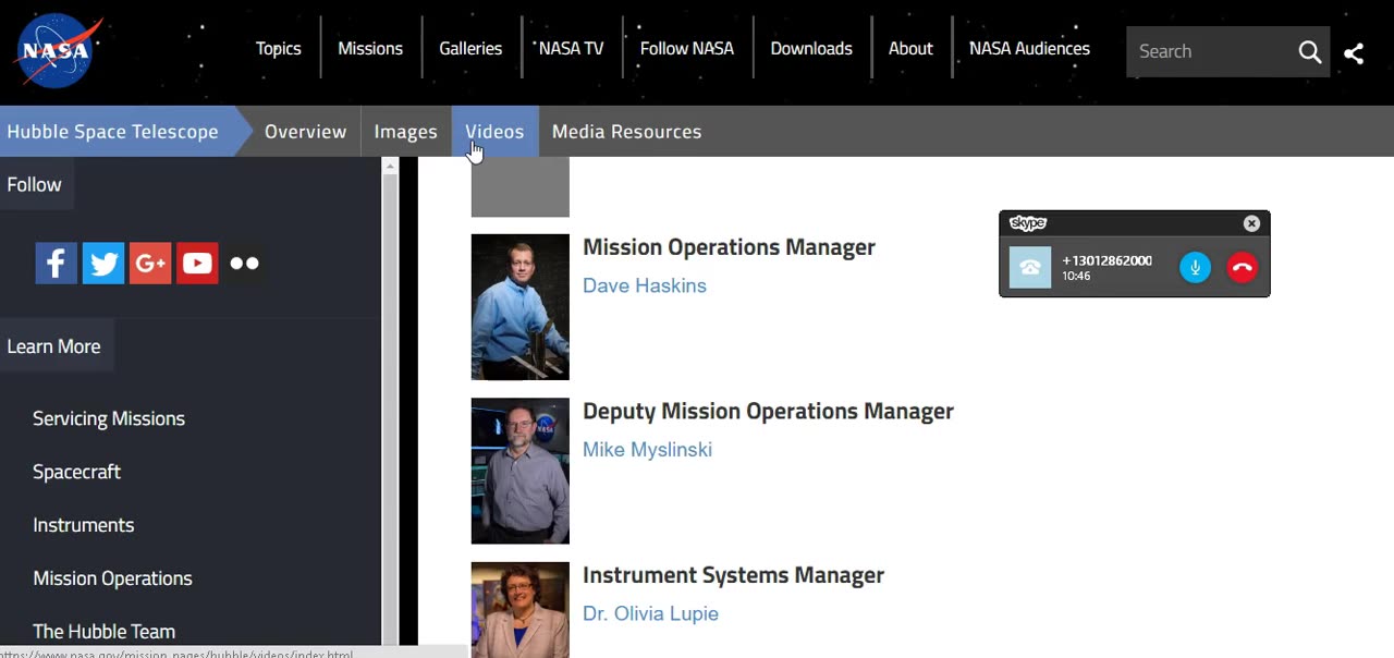 Phone call made to NASA's deputy program manager for the Hubble space ...