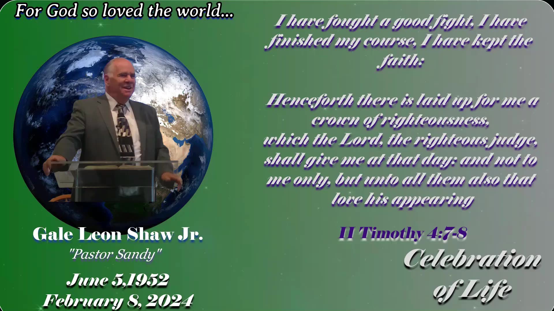 Celebration of Life service for Pastor Shaw