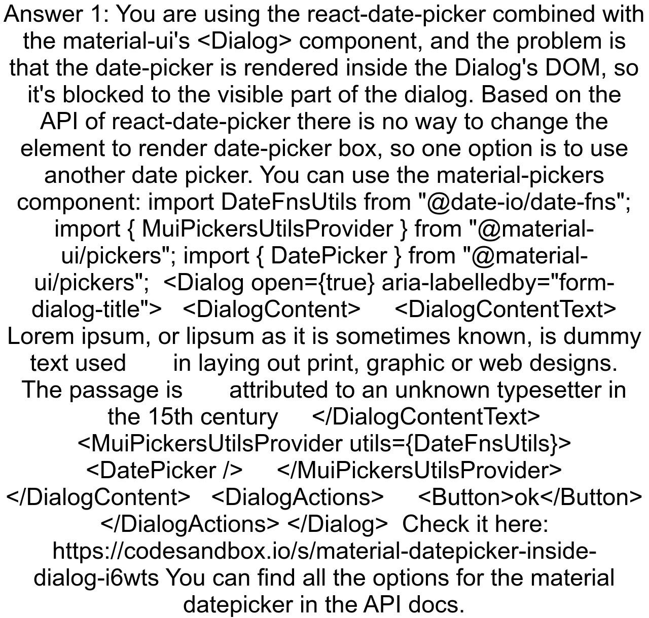 reactdatepicker in Material ui Dialog Cuts off datepicker