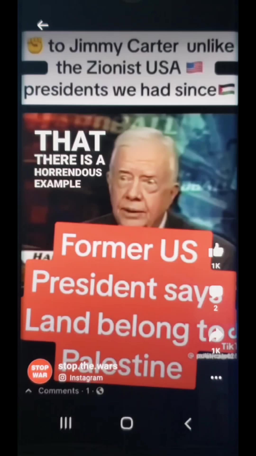 Land belong to Palestine - President Jimmy Carter