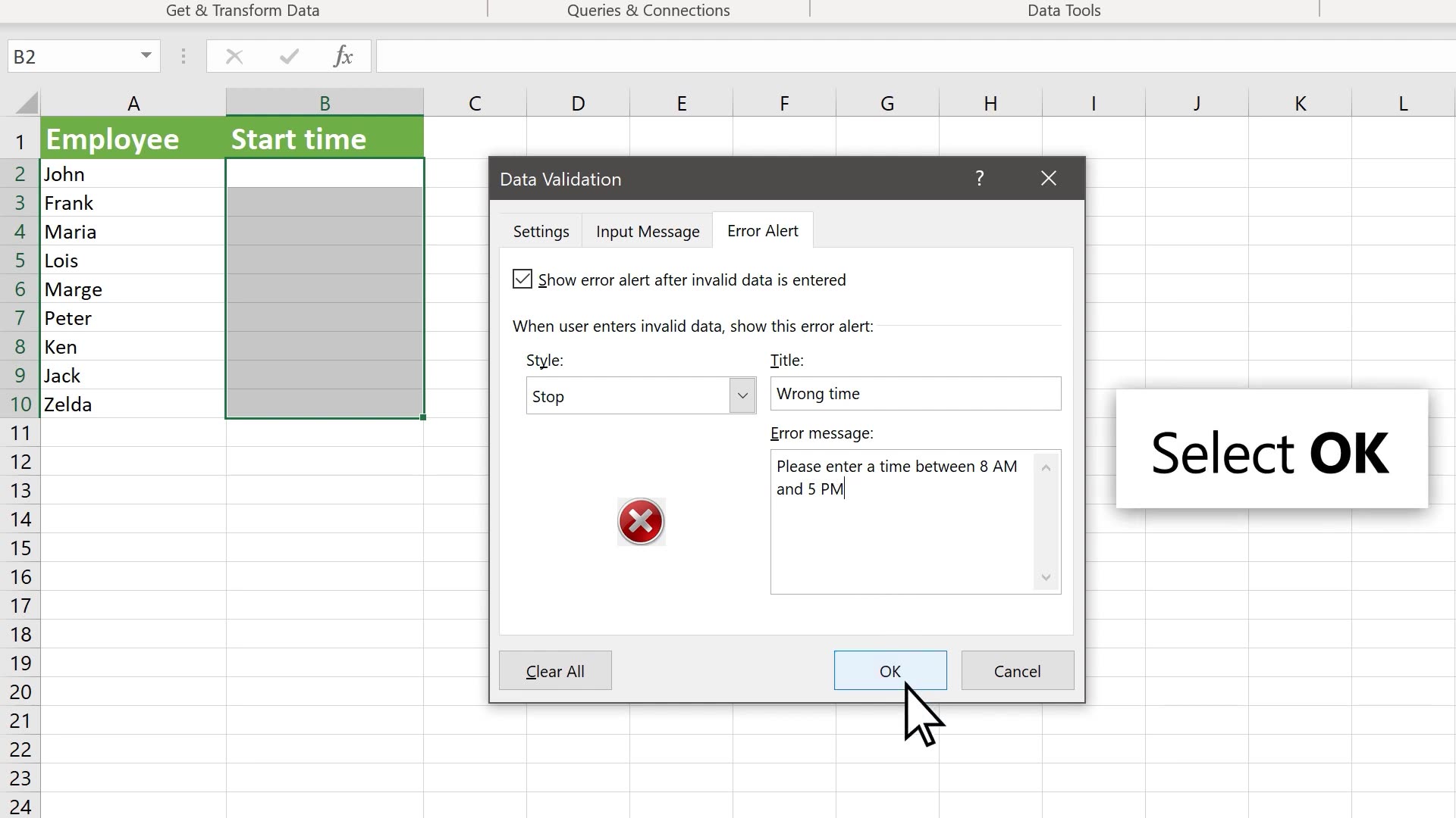 How to apply data Validation to cells in Microsoft Excel