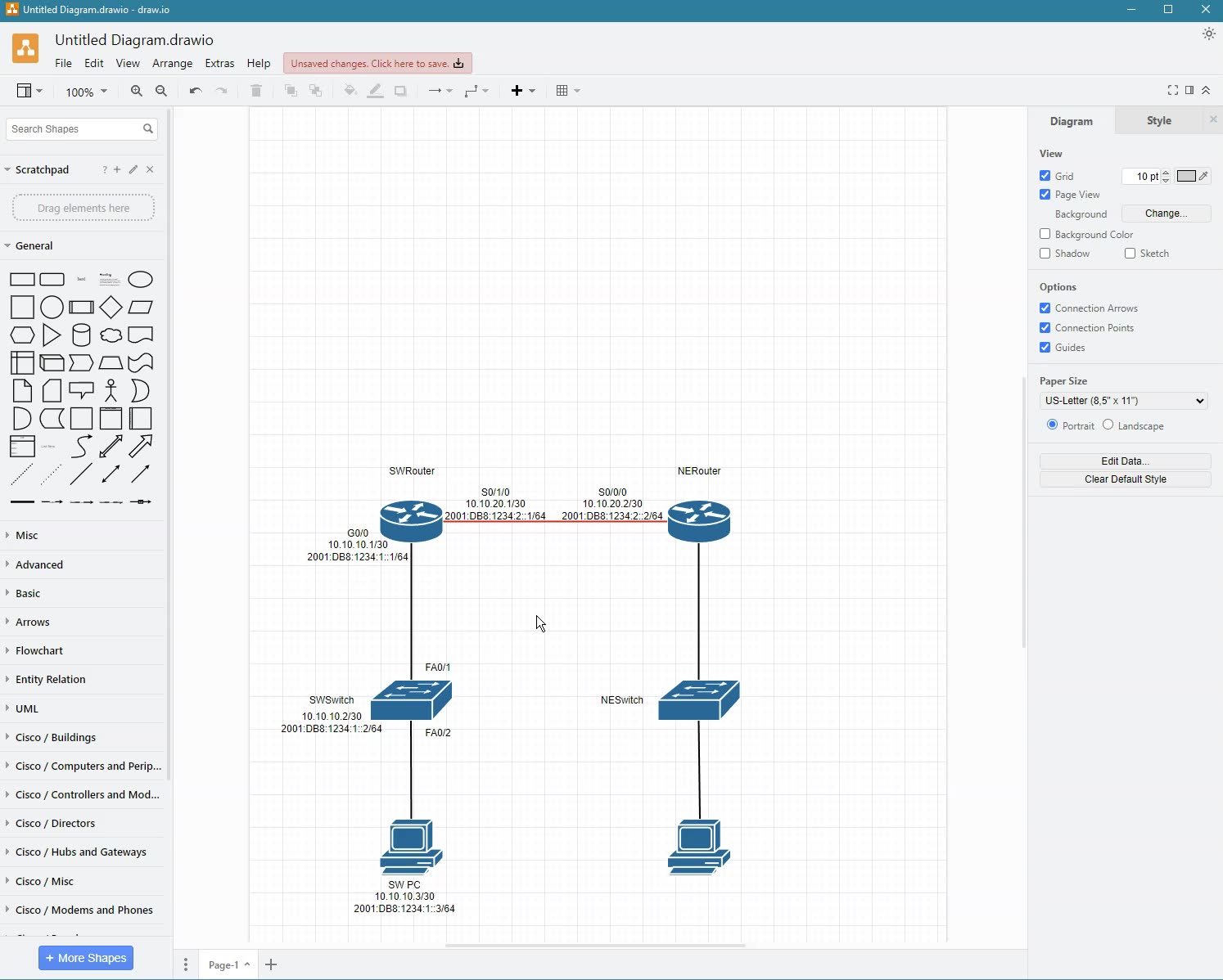 Logical Topology Diagram For Cisco Networking Using Draw.io
