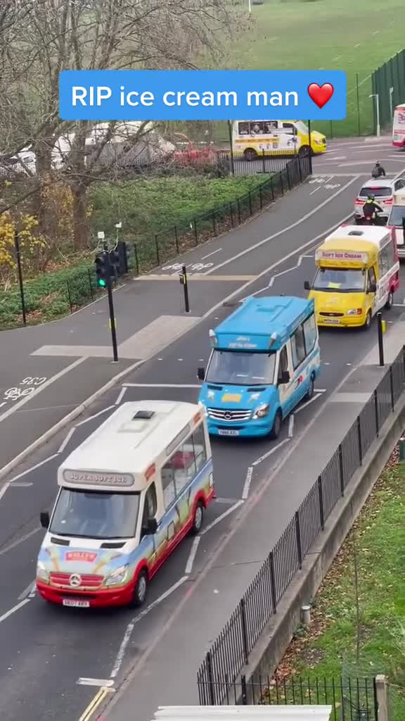 An ice cream man passed away and all these ice cream trucks joined for ...