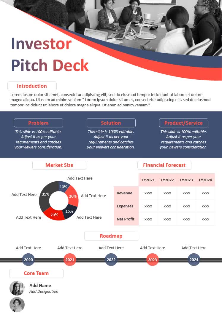 One Pager Investors Pitch Deck PowerPoint Slide