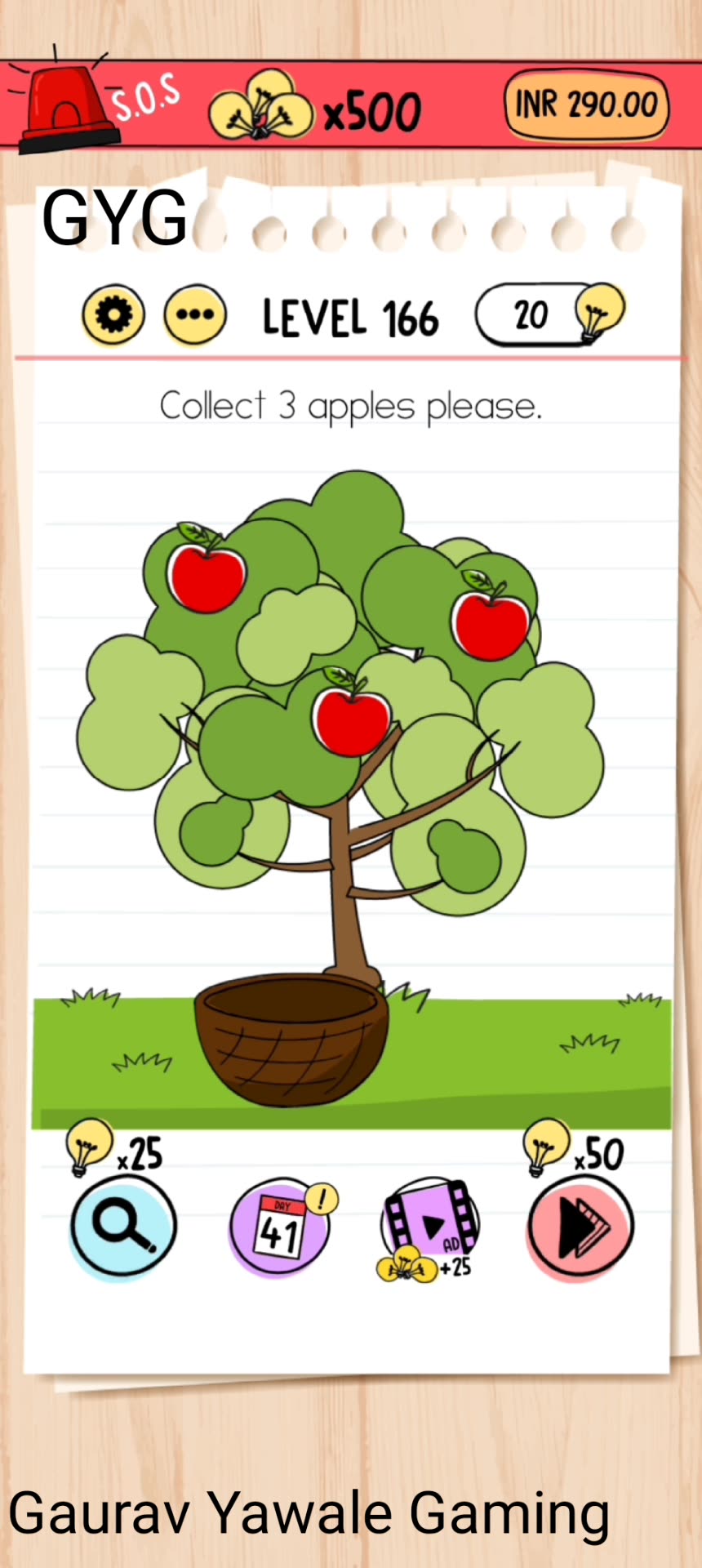 Colleet 3 apples please. Brain Test Level 166!