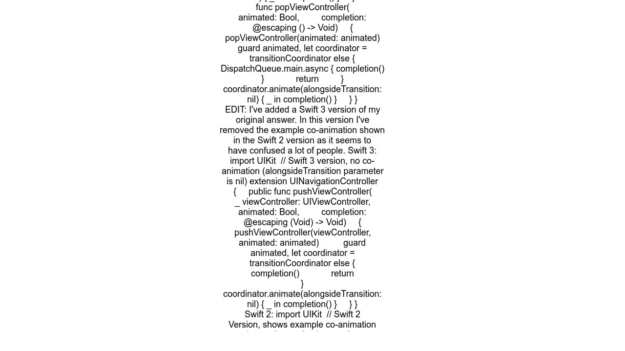 Completion handler for UINavigationController quotpushViewControlleranimatedquot