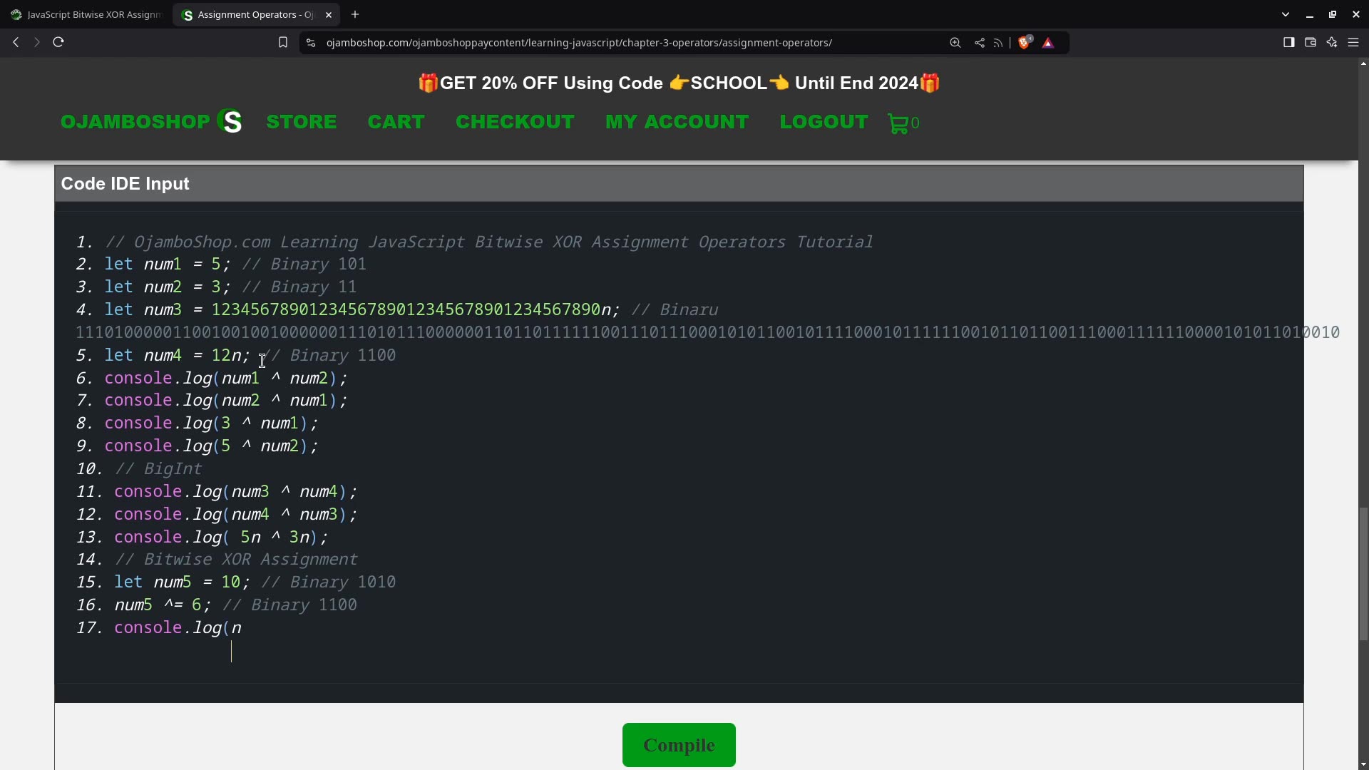 Javascript Bitwise Xor Assignment Operators 1685