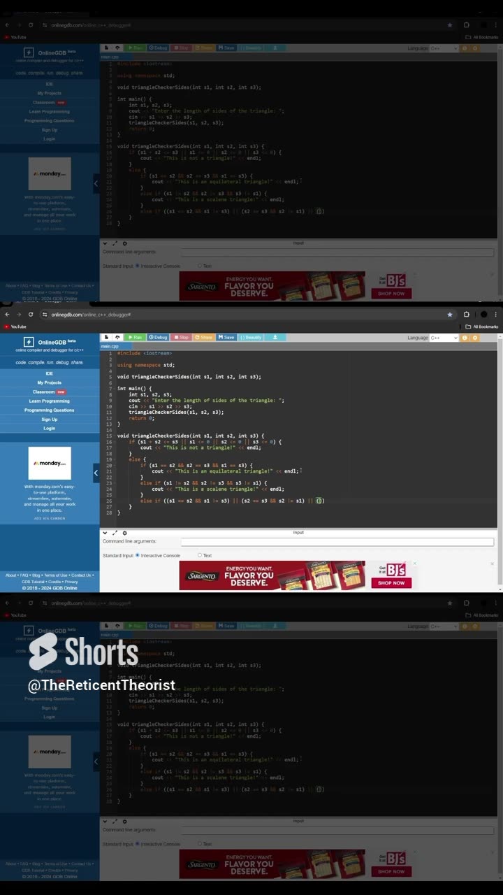 Triangle Classification by Side Lengths: C++ Program! #shorts