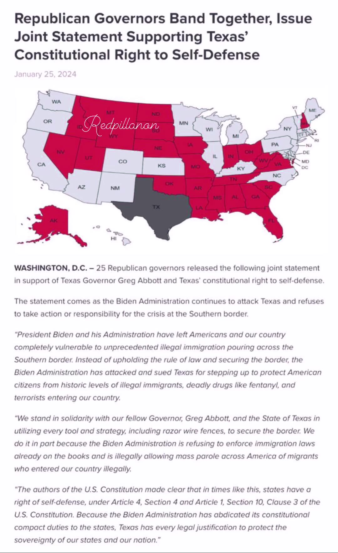 25 governors sign joint letter in support of the Texas Border Resistance