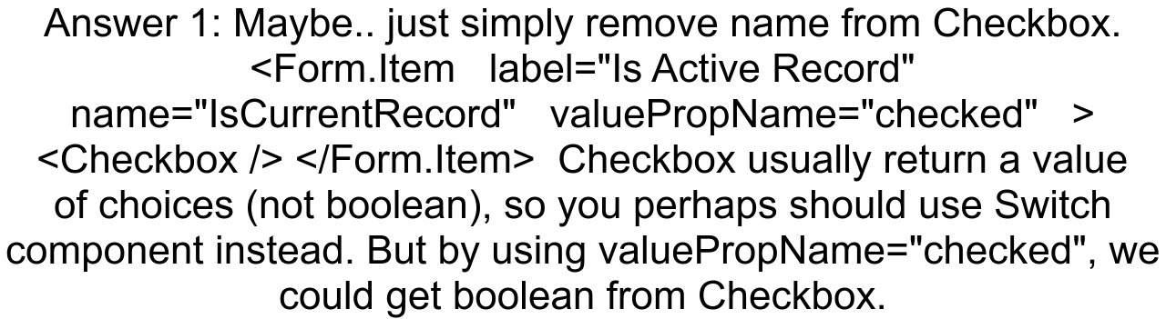 ant design Update checked value of a checkbox inside a FormItem using FormsetFieldsValue